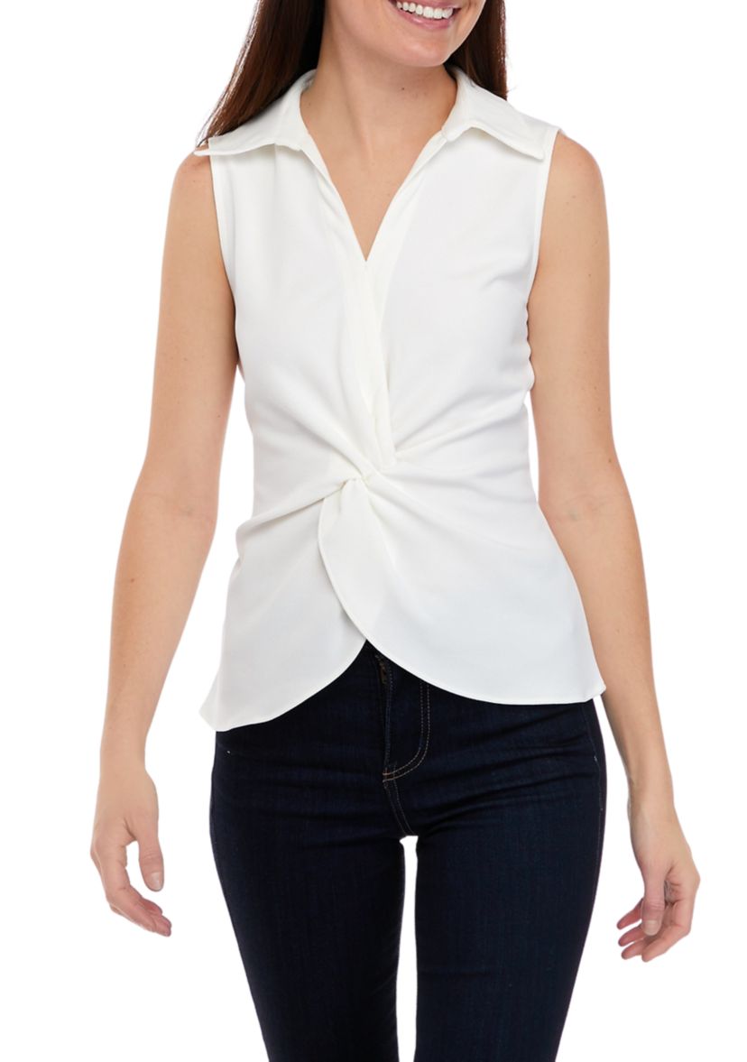 Calvin Klein Women's Sleeveless Collar Twist Front Solid Scuba Crepe ...