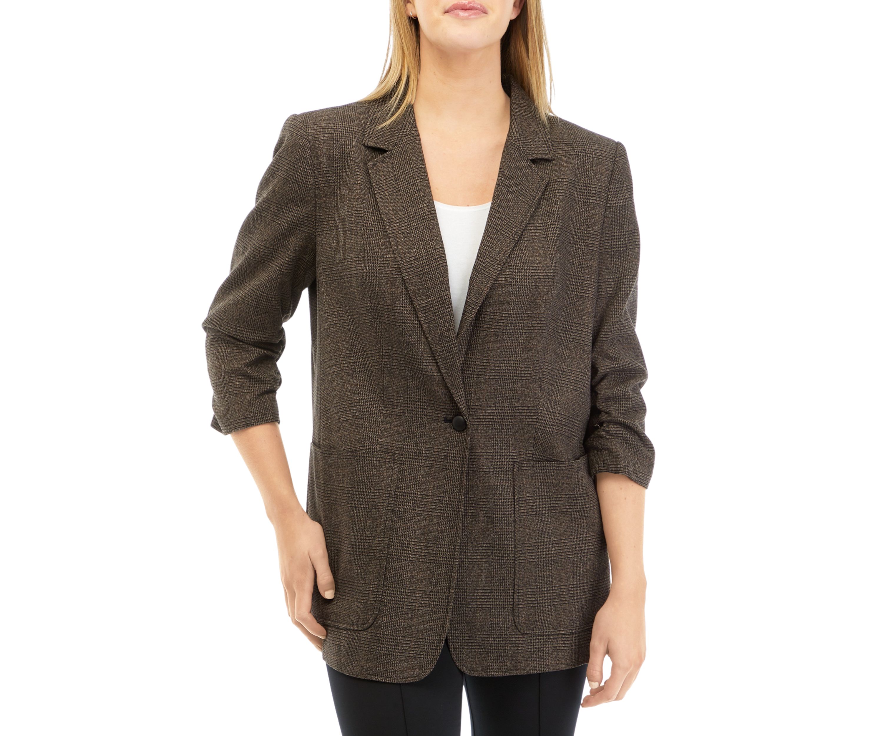 Calvin Klein Women's 3/4 Cinched Sleeve Plaid One Button Jacket | Belk