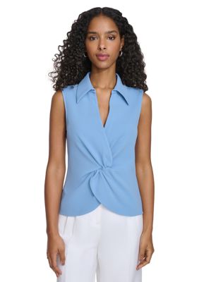 Calvin Klein Women's Scuba Crepe Collared Twist Front Top | belk