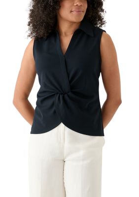 Calvin Klein Women's Scuba Crepe Collared Twist Front Top | belk