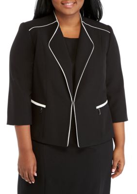 Kasper Plus Size Flyaway Jacket with Contrast Piping | belk