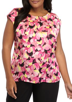 Kasper Plus Size Floral Satin Keyhole Blouse | belk