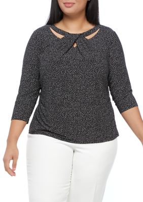 Kasper Plus Size 3/4 Sleeve Keyhole Neck Knit Top | belk