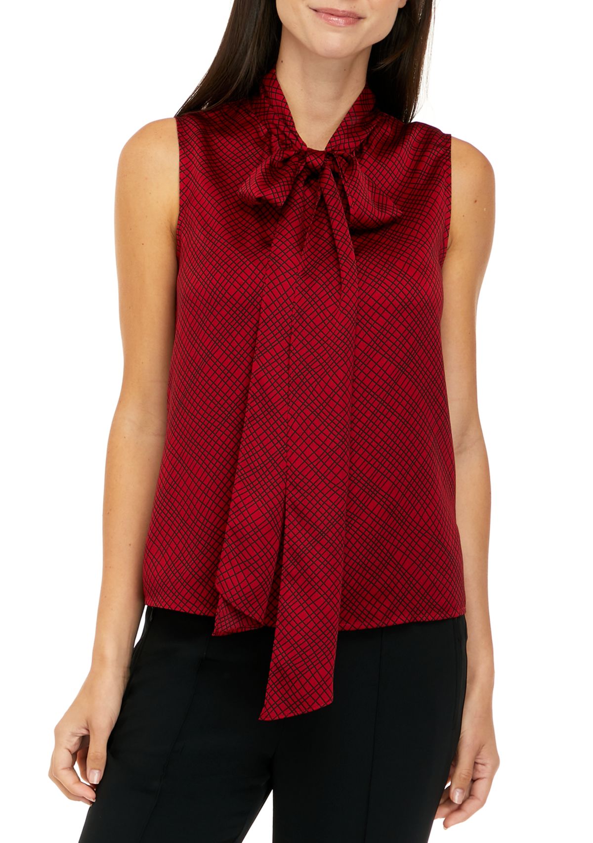 Kasper Women's Sleeveless Bow Neck Satin Blouse | Belk