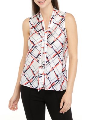 Kasper Womens Sleeveless Tie Front Blouse Belk
