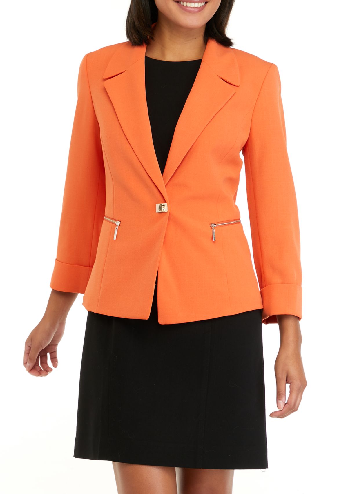 Kasper Women's 3/4 Sleeve Notch Collar Crepe Jacket | Belk
