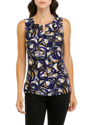 Kasper Women's Sleeveless Pleat Neck Printed Blouse | belk