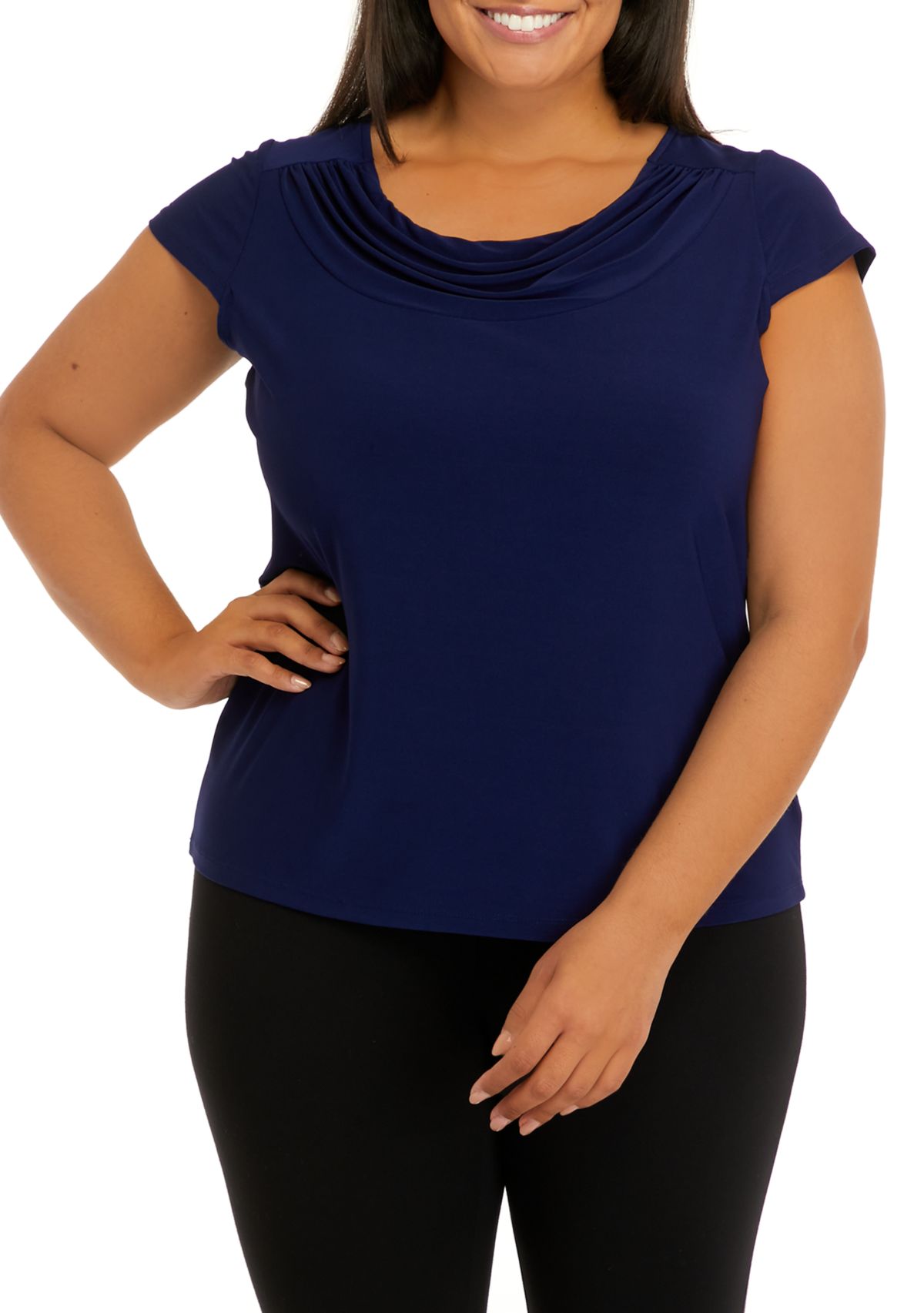 Kasper Plus Size Cap Sleeve Cowl Neck Solid Top | Belk