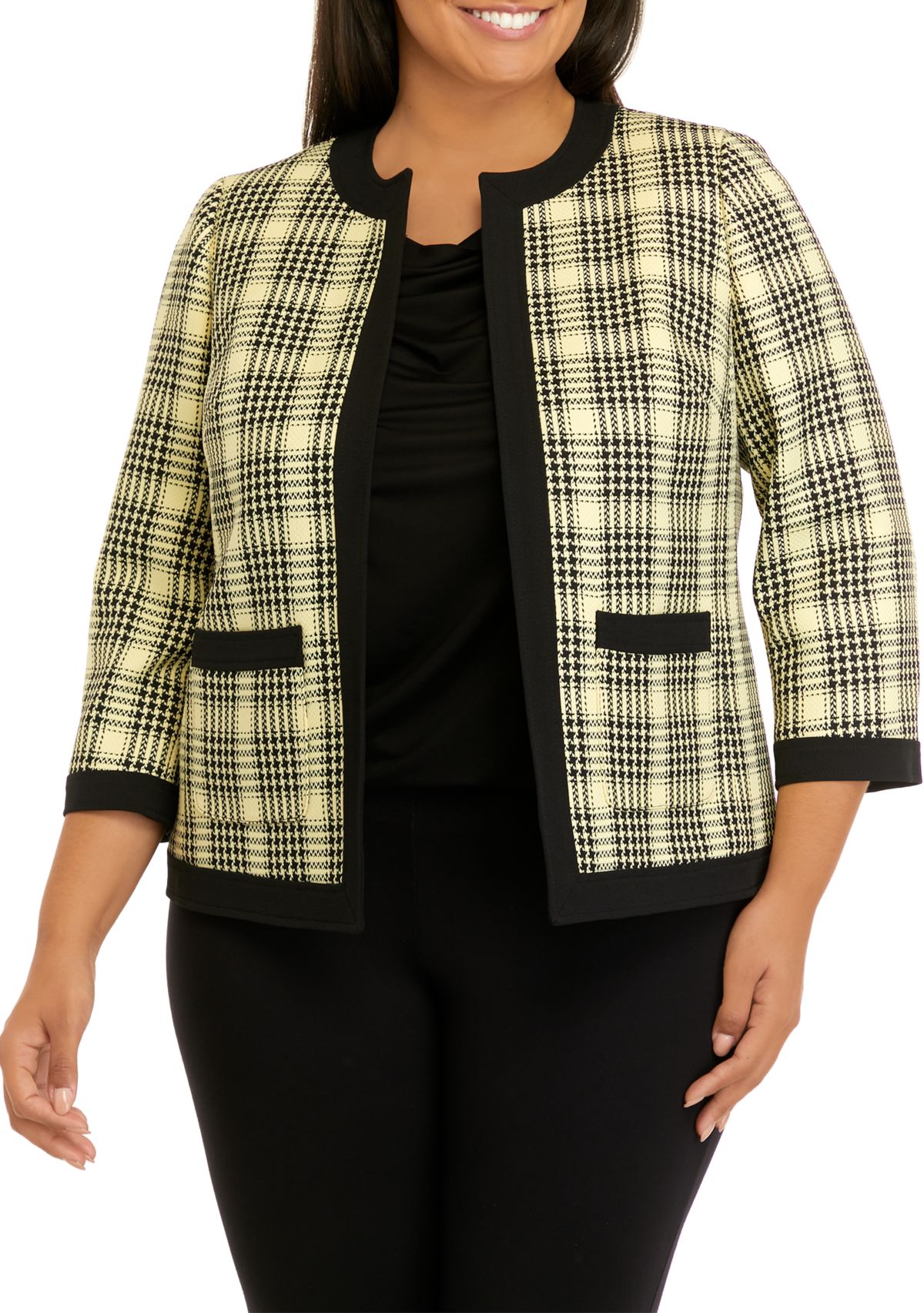 Kasper Plus Size 3/4 Sleeve Tweed Open Front Jacket | Belk