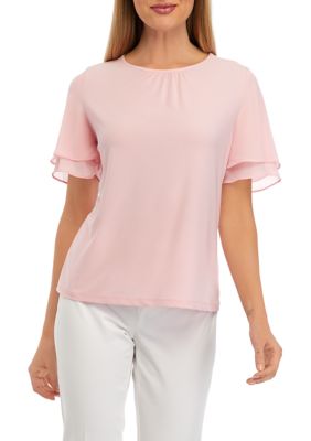 Kasper Petite Tutu Pink Flutter Sleeve Top | belk