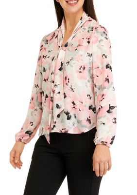 Kasper Women's Long Sleeve Tie Neck Printed Blouse | belk