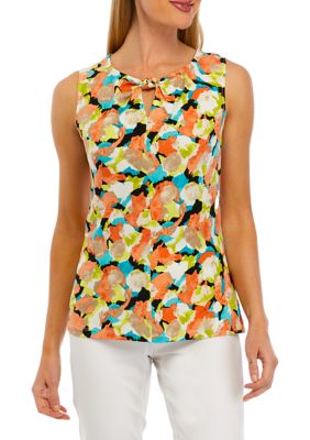 Kasper Women's Sleeveless Keyhole Neck Knot Front Printed Top | belk