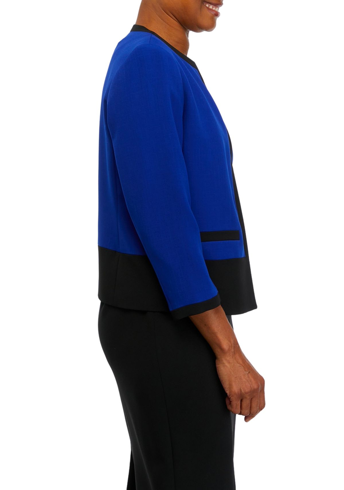 Kasper Women's 3/4 Sleeve Royal Blue and Black Color Block Jacket | Belk