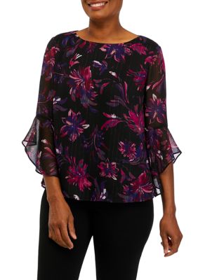 Kasper Women's Ruffle Sleeve Printed Blouse | belk