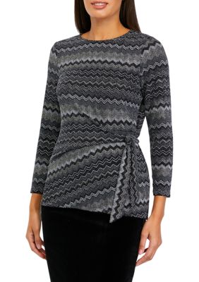 Kasper Women's Chevron Printed Top with Side Tie | belk