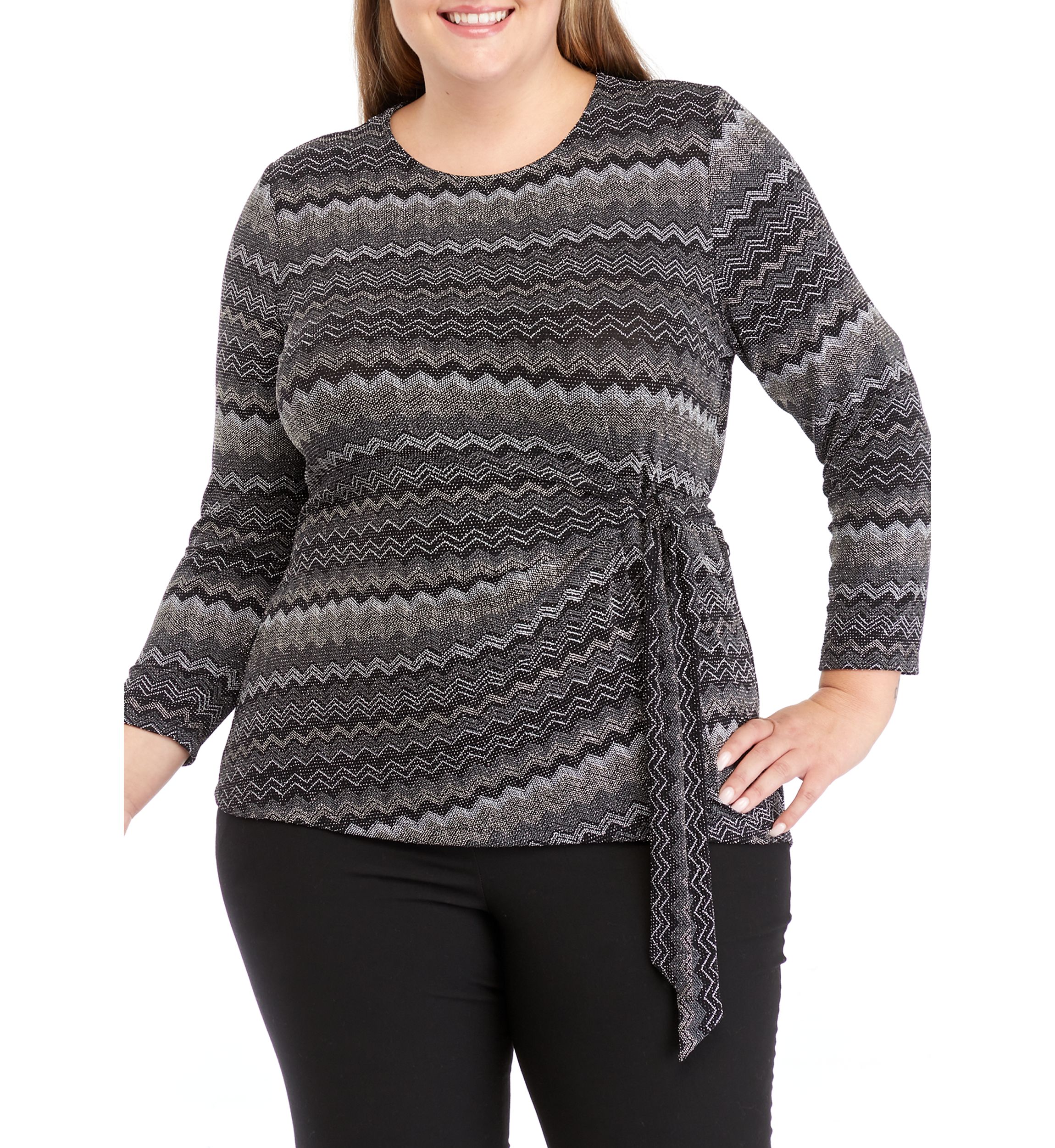 Kasper Plus Size Printed Side Knot Chevron Printed Top | Belk