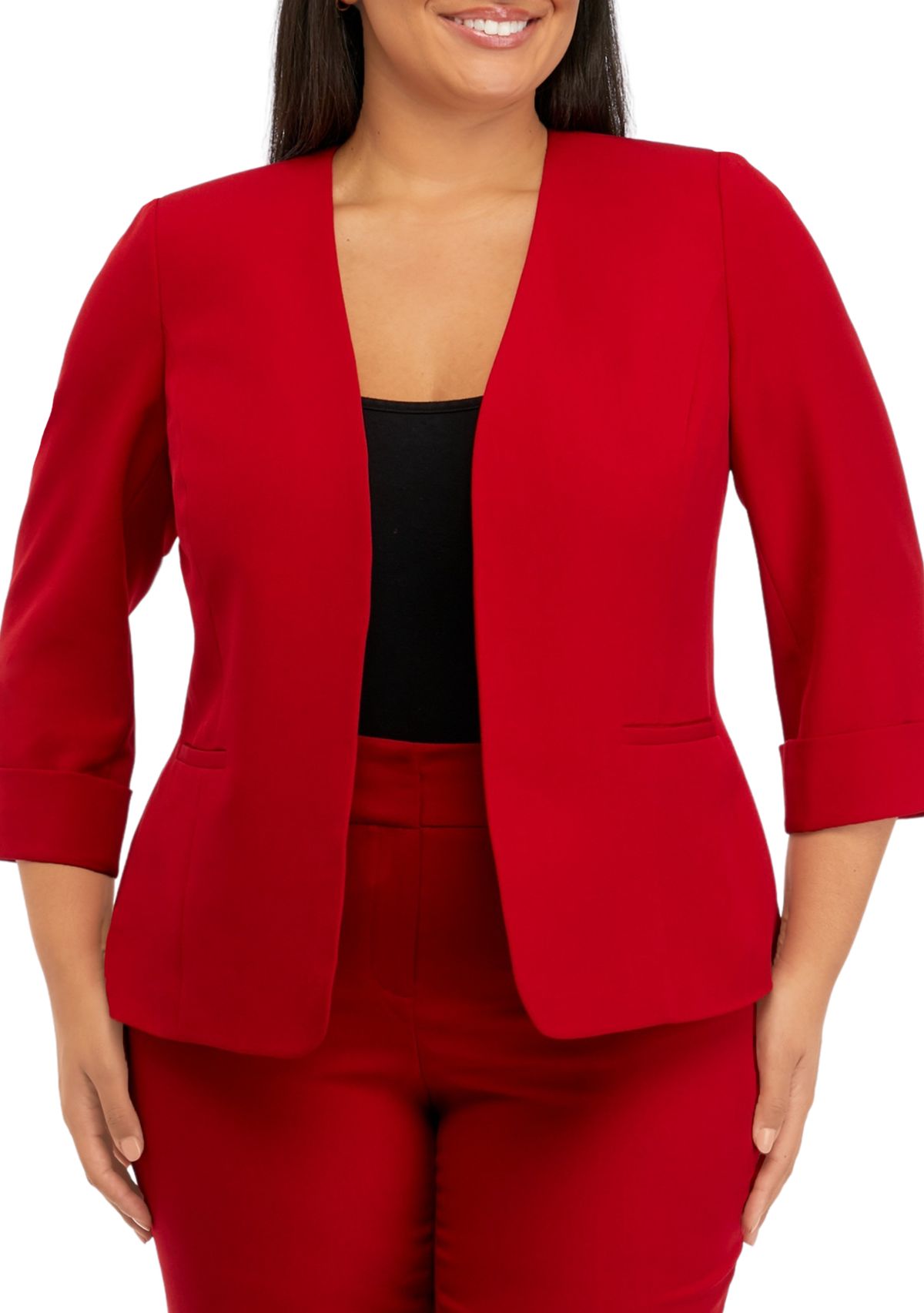 Kasper Plus Size Roll Cuff Fire Red Jacket | Belk