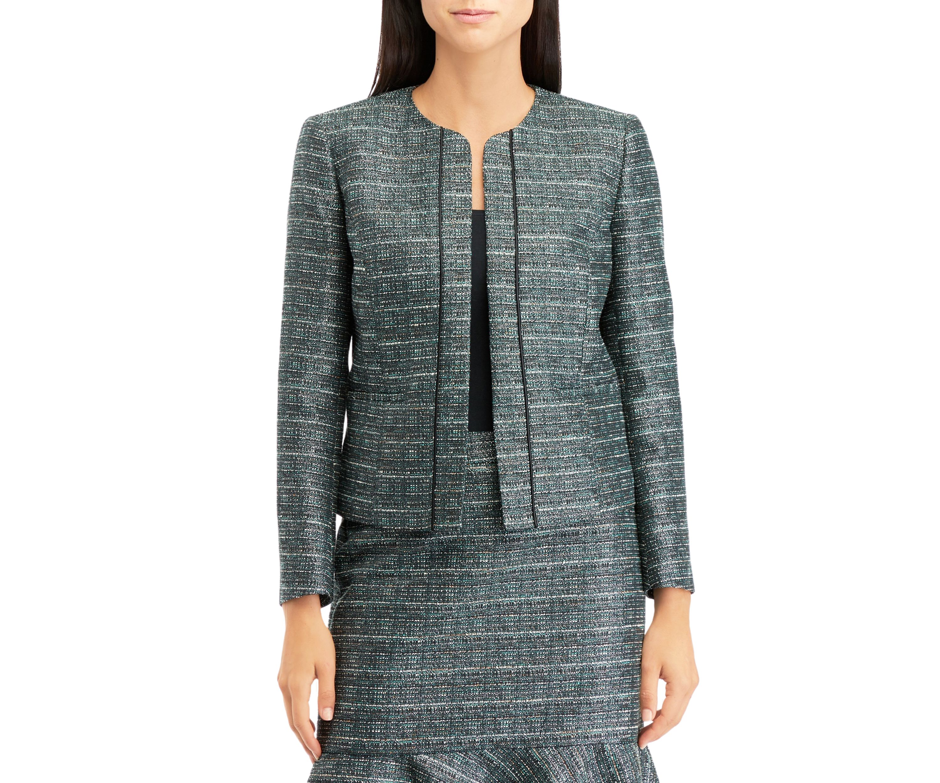 Kasper Women's Open Front Cardigan with Contrasting Piping | Belk
