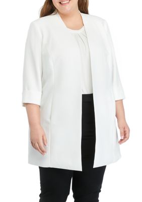 Kasper Plus Size Stretch Crepe Topper with Rolled Sleeves | belk