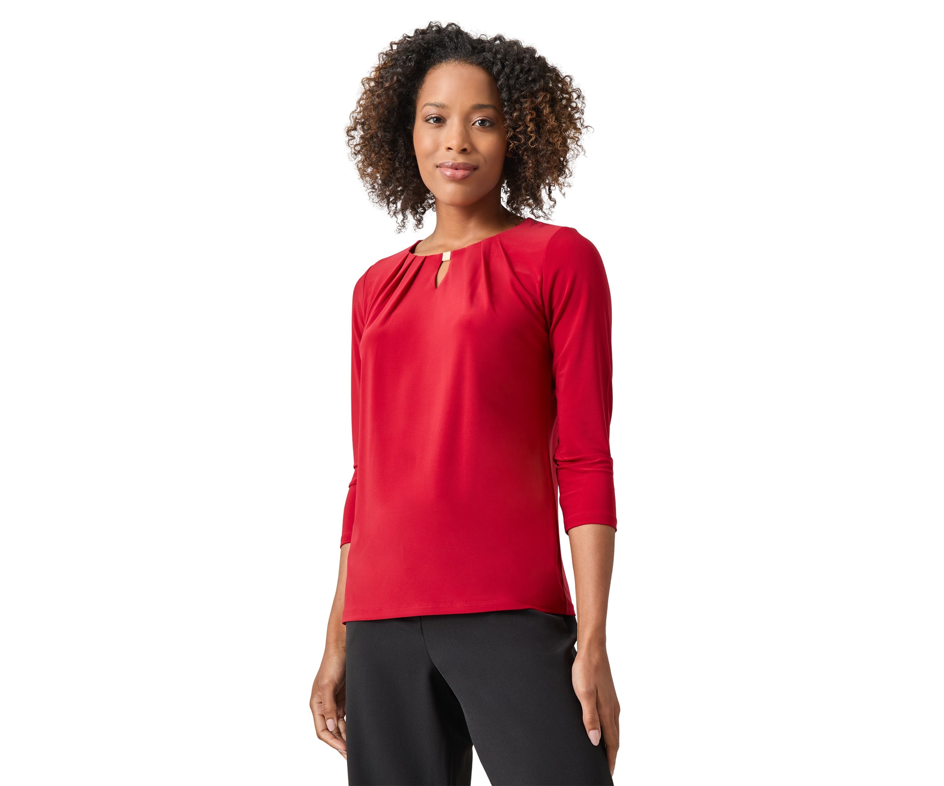 Kasper Women's 3/4 Sleeve Pleated Keyhole Neck Top | Belk