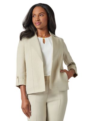 Kasper Petite Linen Seamed Open Jacket | belk