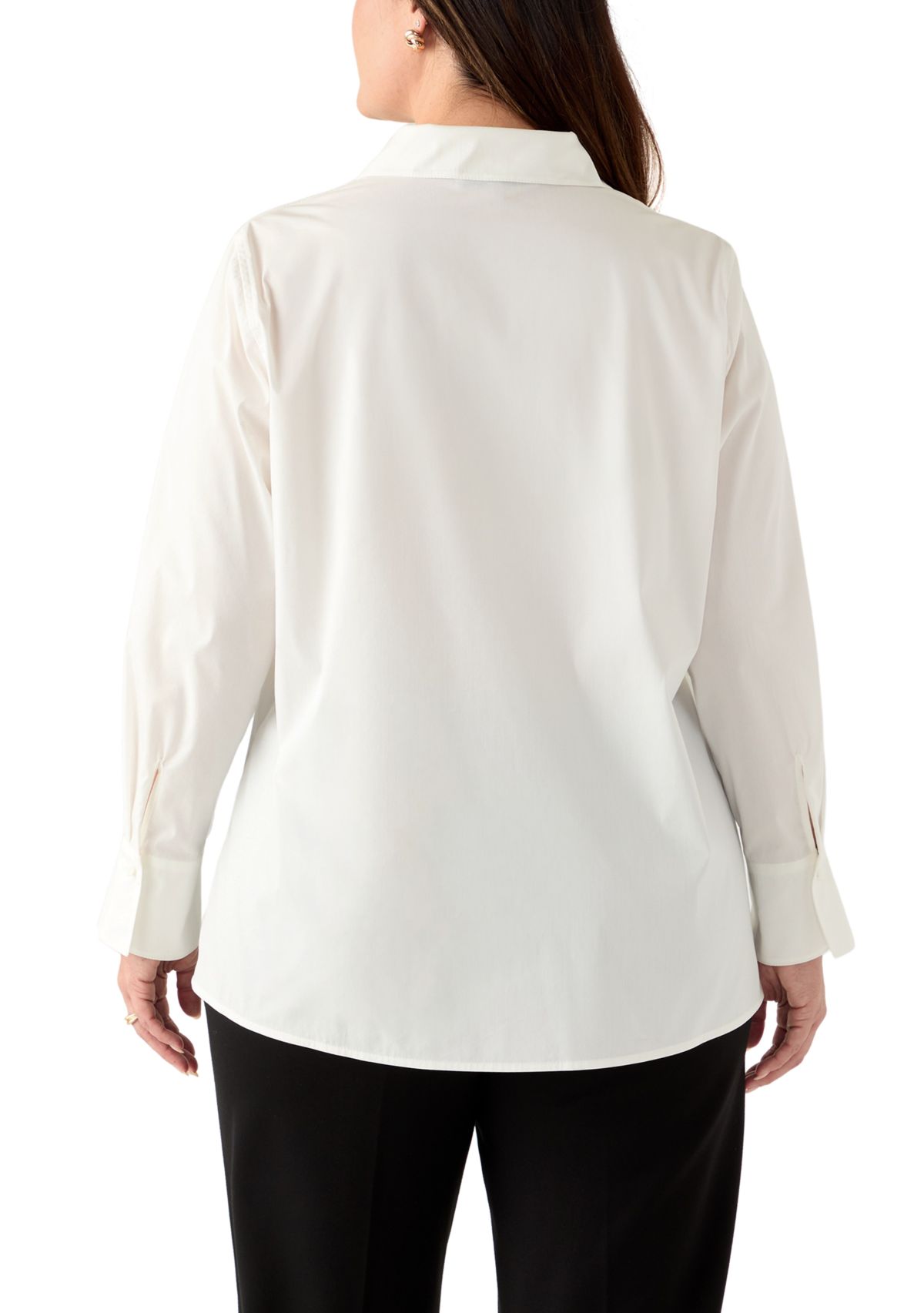 Kasper Plus Size Poplin Button Front Long Sleeve Top | Belk