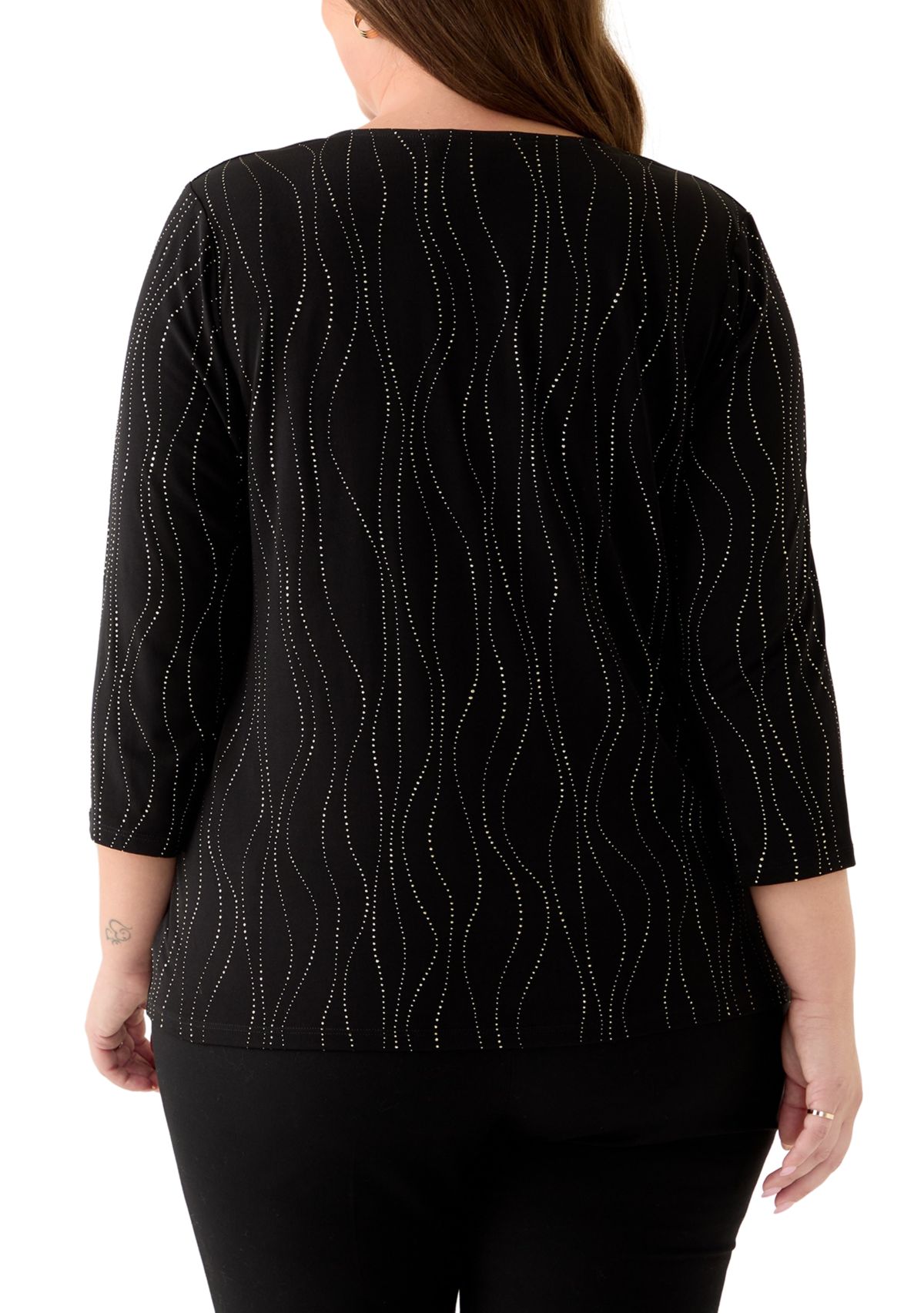 Kasper Plus Size Dewdrop 3/4 Sleeve with Pleated Knit Top | Belk