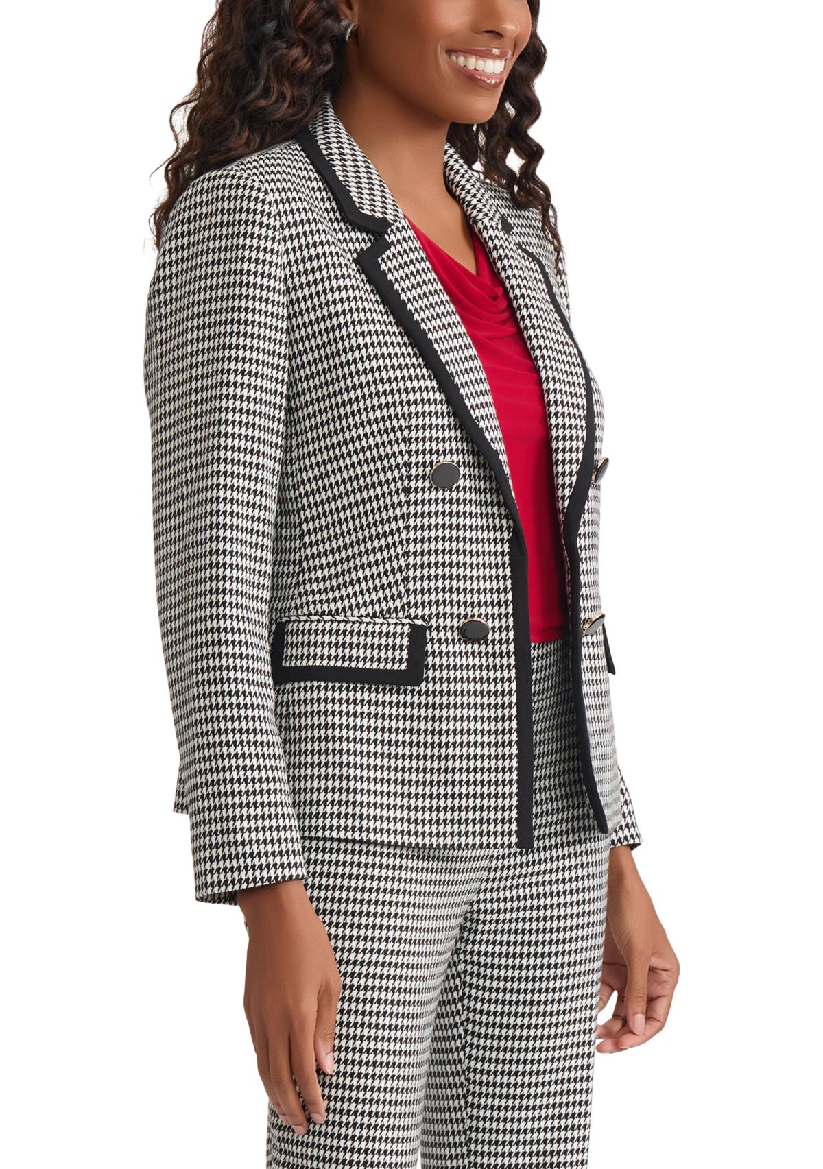 Kasper Petite Houndstooth Faux Double Breasted Jacket | Belk