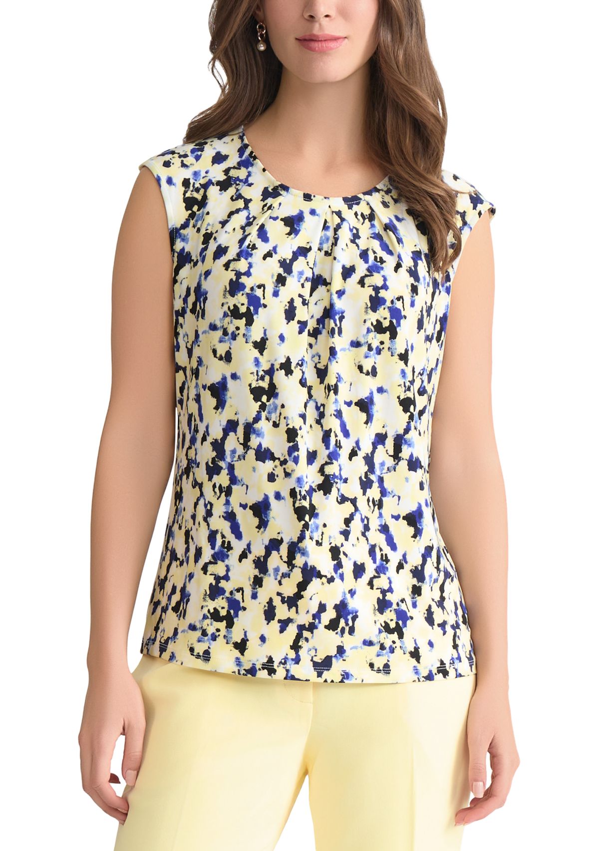 Kasper Women's Multi-Print Pleated Shoulder Knit Top with Hardware | Belk