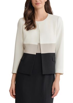 Kasper Women's Stretch Crepe Colorblock Cardigan Jacket | Belk