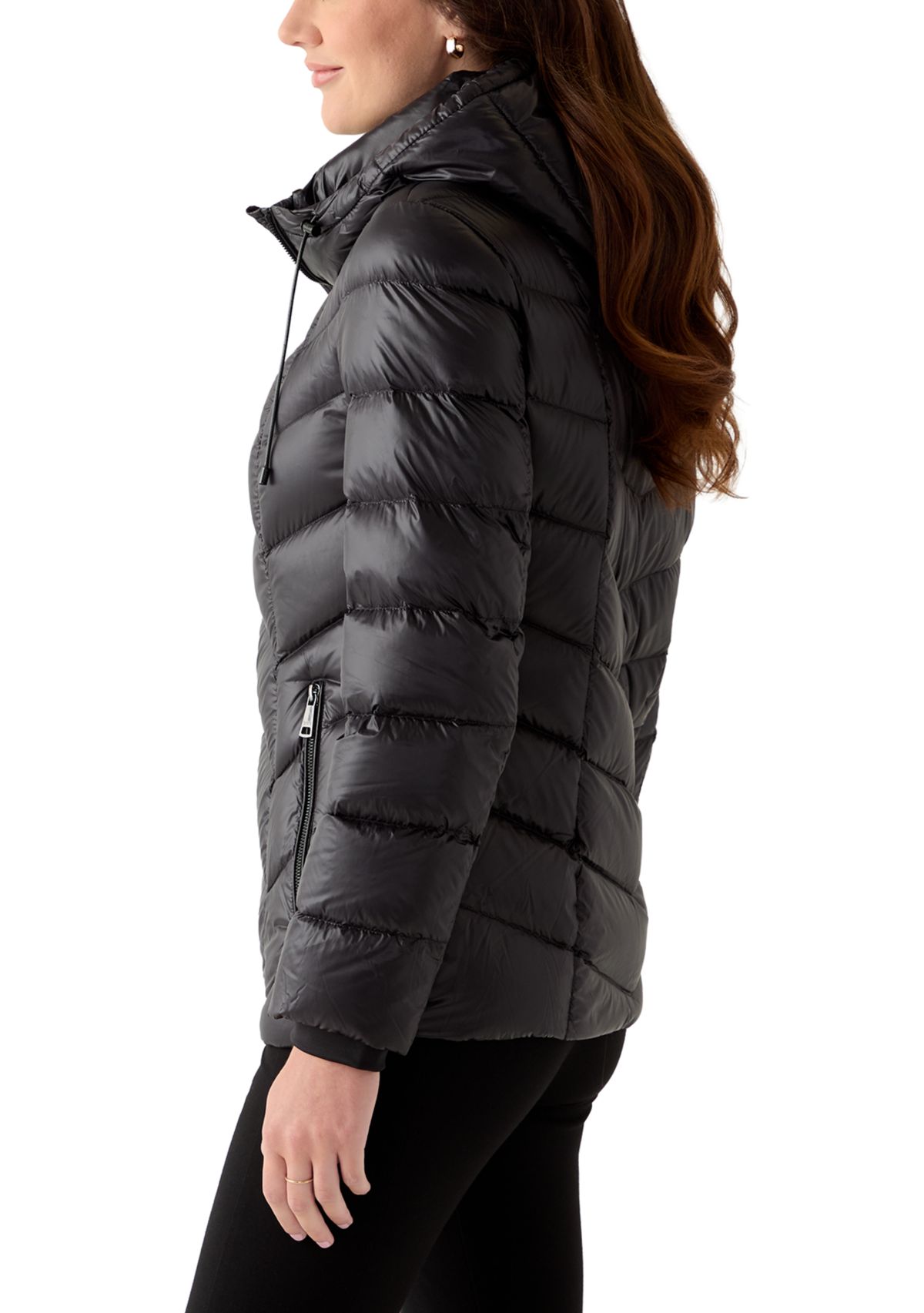 DKNY Women's Lightweight Shiny Puffer Coat with Hood | Belk