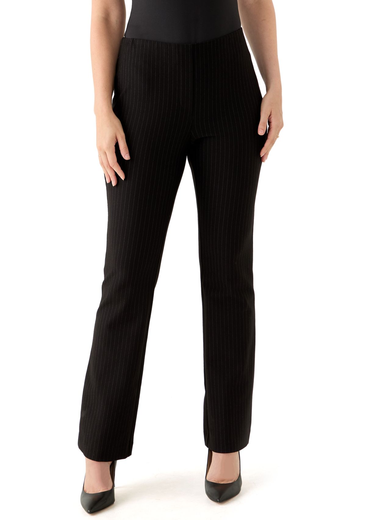 DKNY Women's Flat Front Black Pinstripe Pants | Belk