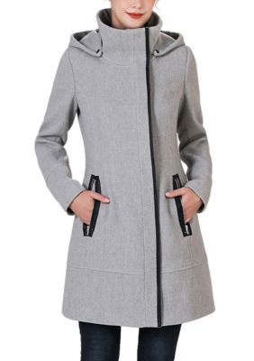 Kimi & Kai Leah Aymmetrical Hooded Zipper Boucle Wool Coat | belk
