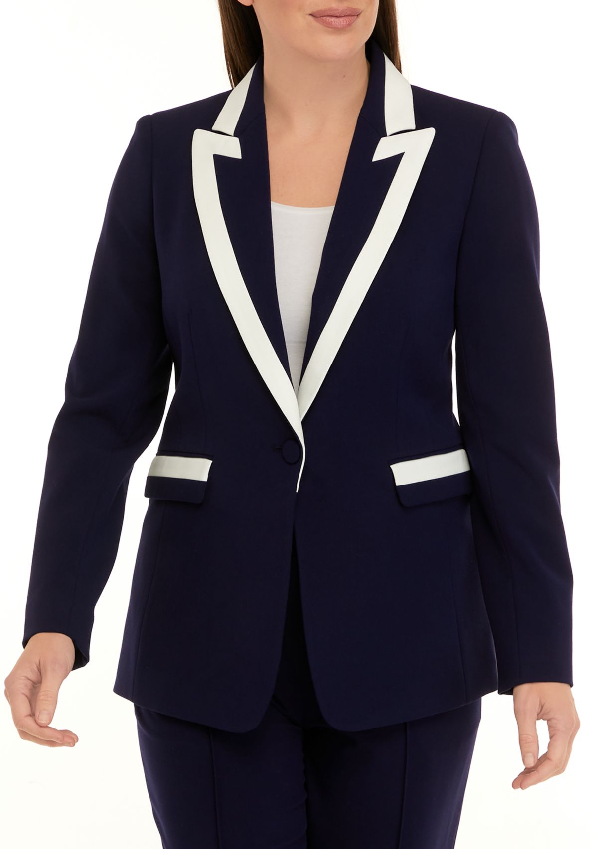 Tahari ASL Women's Long Sleeve Contrast Piping Notch Collar Jacket | Belk