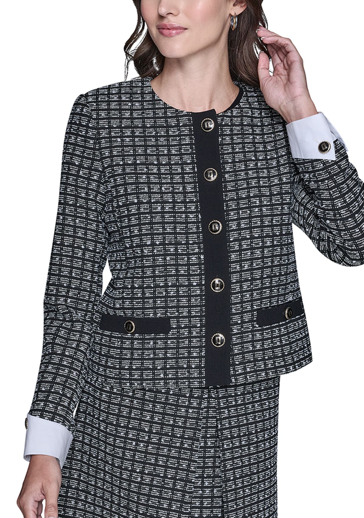 KARL LAGERFELD PARIS Women's Cropped Tweed Jacket with Cuffs | Belk