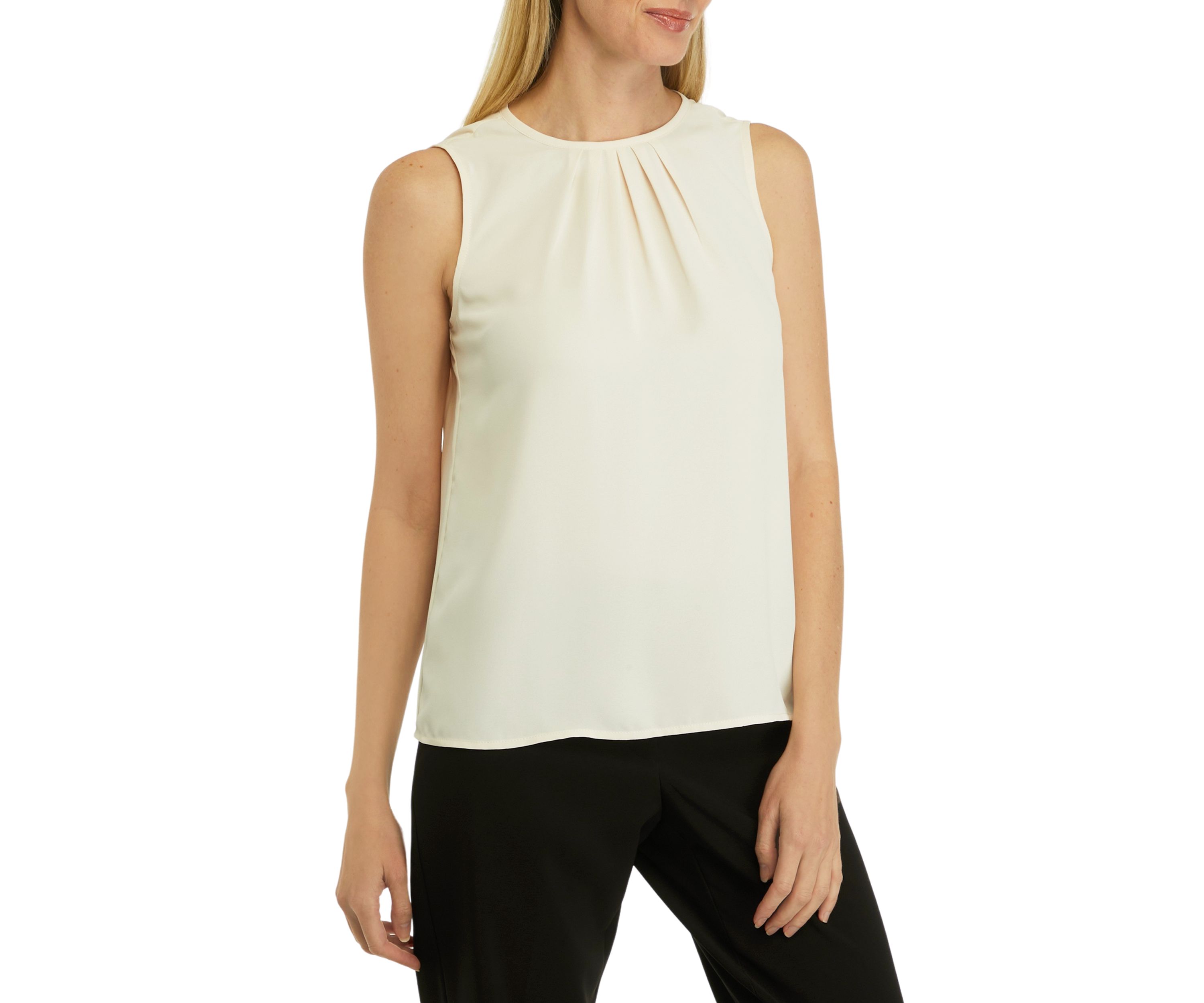 Anne Klein Women's Sleeveless Pleat Front Jewel Neck Blouse | Belk