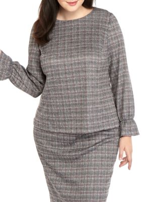 Nine West Plus Size Long Sleeve Plaid Knit Top | belk