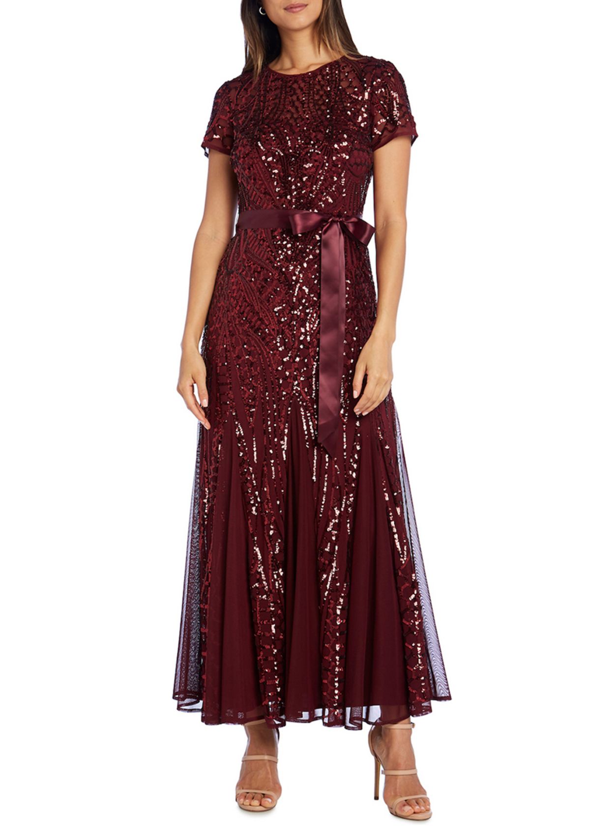R & M Richards Petite Beaded Sequin Long Gown | Belk