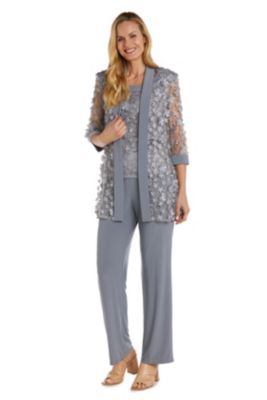 R & M Richards 2Pc Mock 3D Flower Emb Mesh And Ity Pant Set | belk