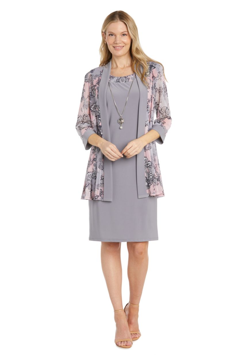 R & M Richards 2Pc Puff Print Power Mesh And Ity Jacket Dress | Belk