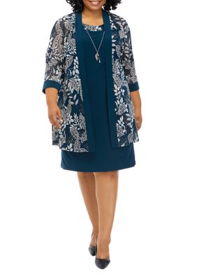 Rabbit Rabbit Rabbit Plus Size 3/4 Sleeve Printed Mesh Jacket Dress ...