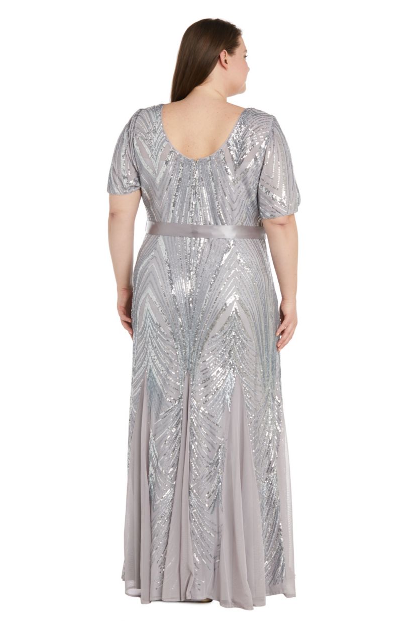 R & M Richards 1Pc V Neck Front And Back Emb Spray Sequin Panel Split ...