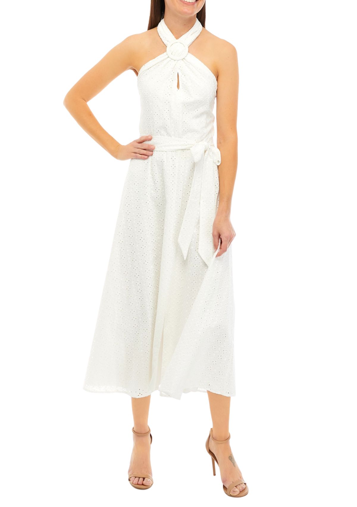Anne Klein Women's Sleeveless Halter Neck Solid Eyelet Dress | Belk