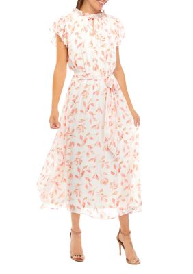 Anne Klein Women's Short Ruffle Sleeve Tie Neck Floral Dress | belk