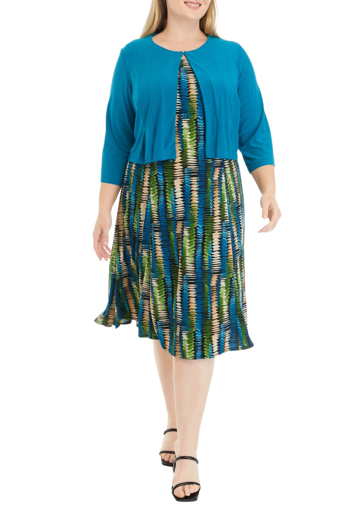 Julian Taylor Plus Size 3/4 Sleeve Printed Jacket Dress | Belk