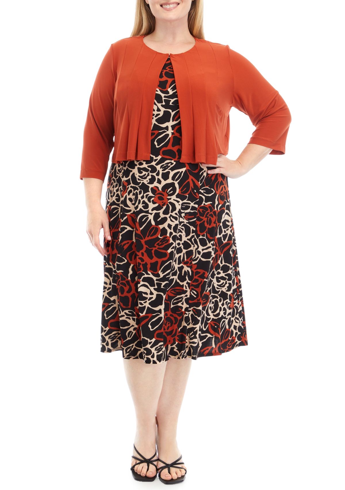Julian Taylor Plus Size 3/4 Sleeve Jacket Dress | Belk