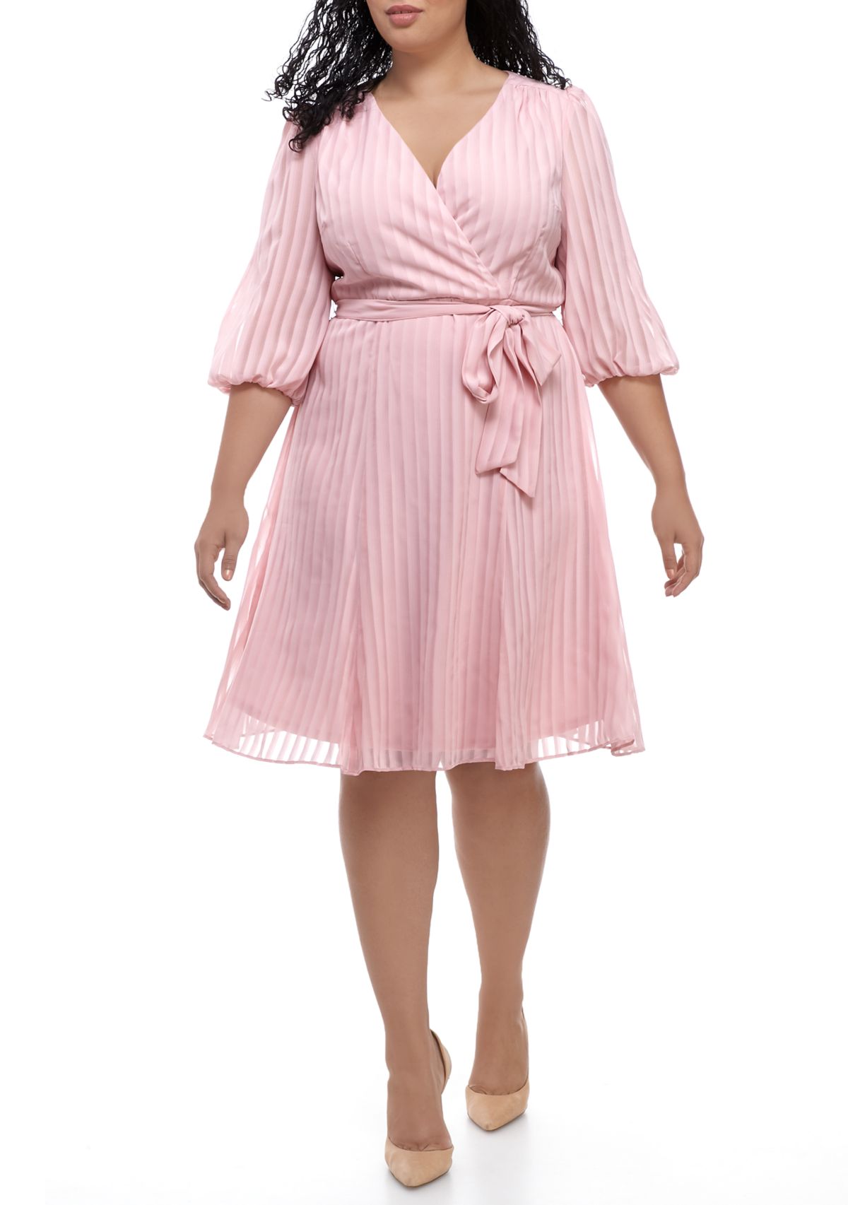 Gabby Skye Plus Size Pleated Faux Wrap Dress | Belk