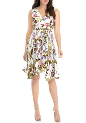 DN Designs Women's Handkerchief Hem Floral Tie Waist Dress | belk