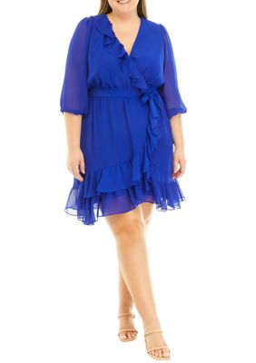 Julian Taylor Plus Size 3/4 Sleeve Solid Tie Waist Chiffon Dress | belk