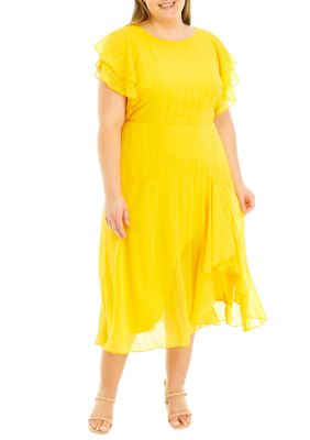 Maison Tara Plus Size Short Sleeve Round Neck Chiffon Midi Dress | belk